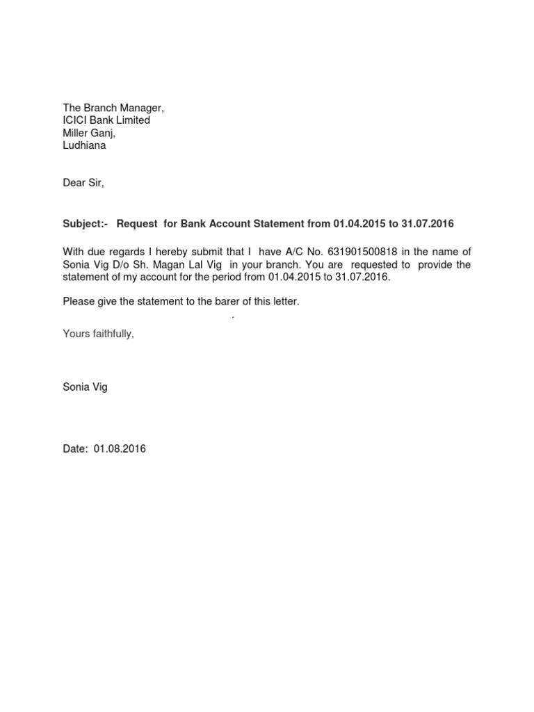 Bank Statement Letter | PDF