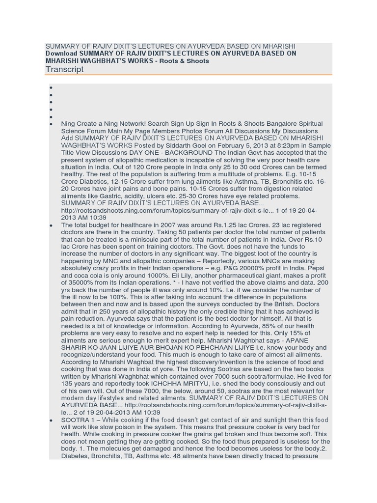 Rajeev Dixit Guide | PDF | Ayurveda | Eating