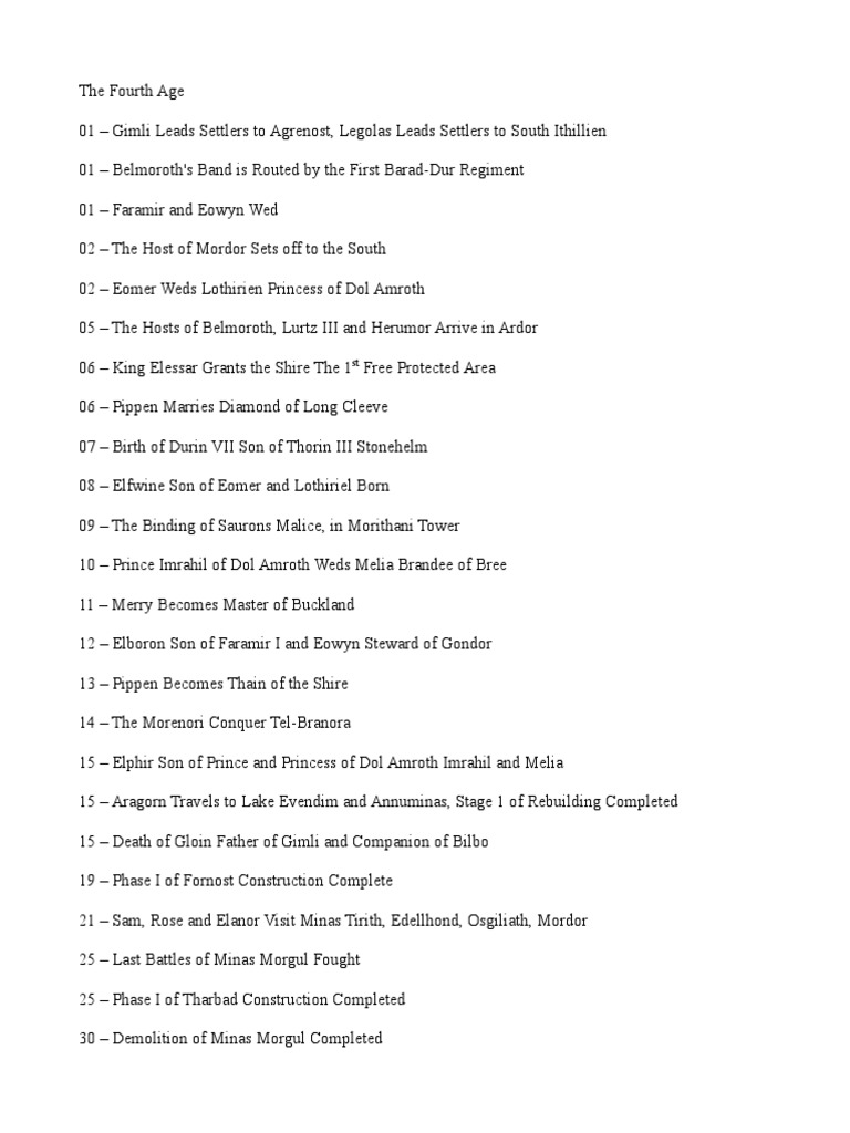 The 4th Age Timeline | PDF | Middle Earth | J. R. R. Tolkien
