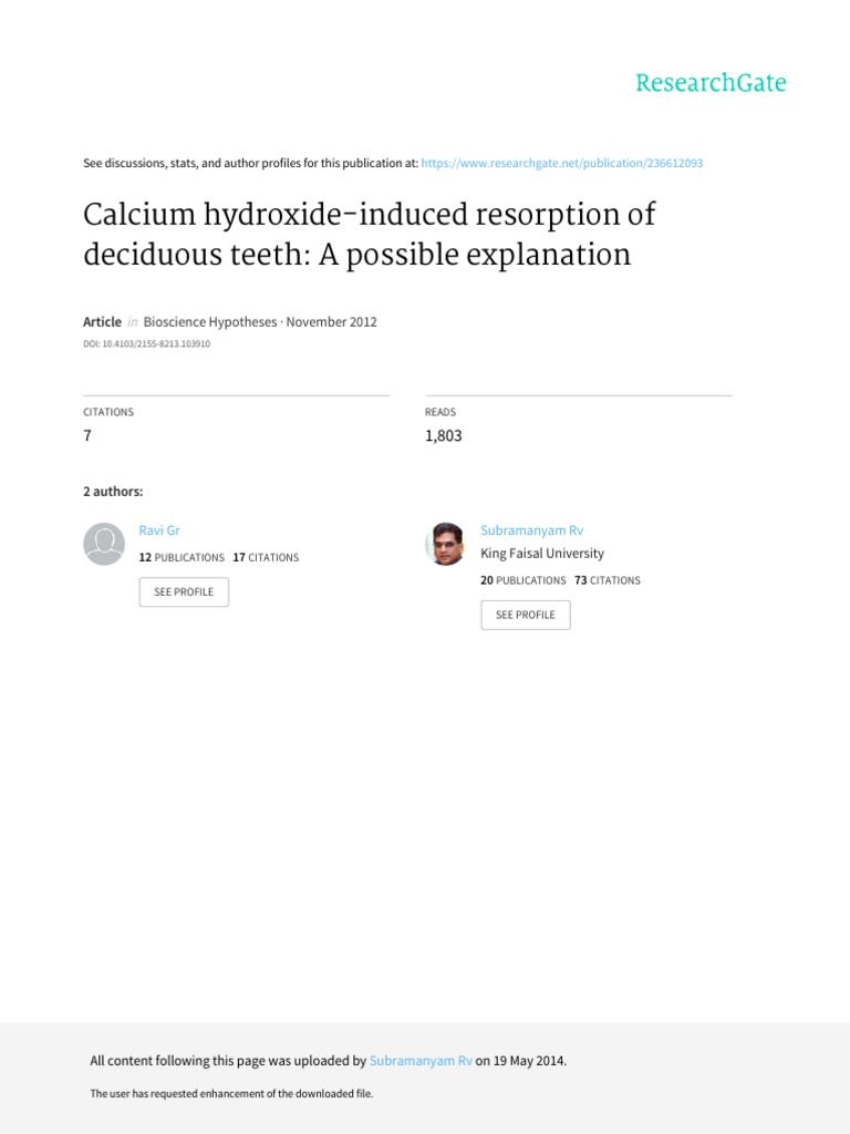 Calcium Hydroxide Induced Resorption of Deciduous Teeth A Possible ...