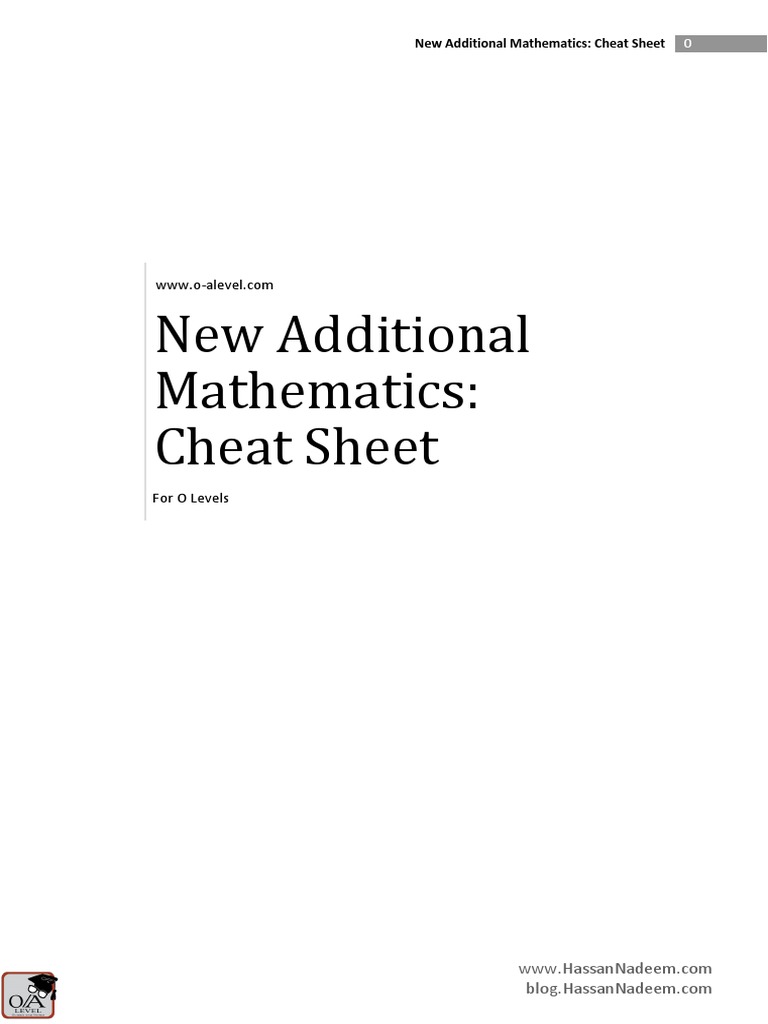 O Level Additional Mathematics Cheat Sheet | PDF | Matrix (Mathematics ...