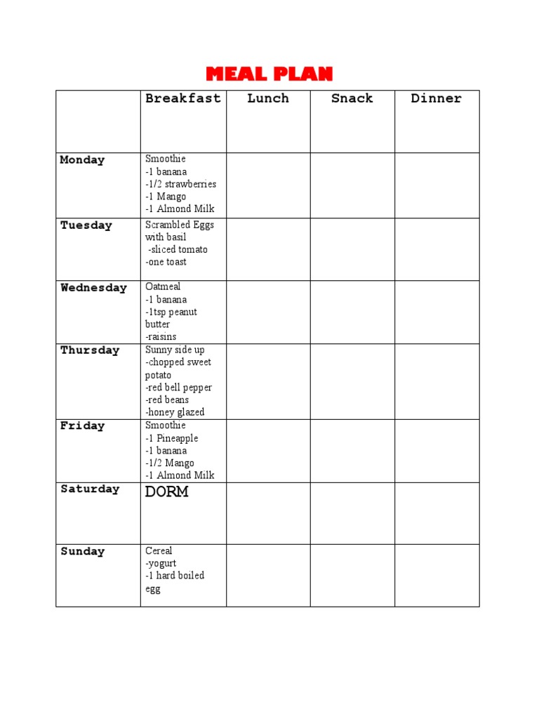 Meal Plan: Breakfast Lunch Snack Dinner | PDF