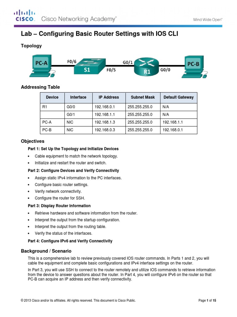 1.1.4.6 Lab - Configuring Basic Router Settings With IOS CLI | PDF | I Pv6 | Network Protocols