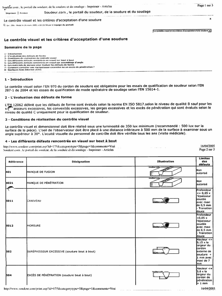 DIV0105 - Le Contrôle Visuel Et Les Critère d'Acceptation d'Une Soudure - Copie | PDF | Soudage ...