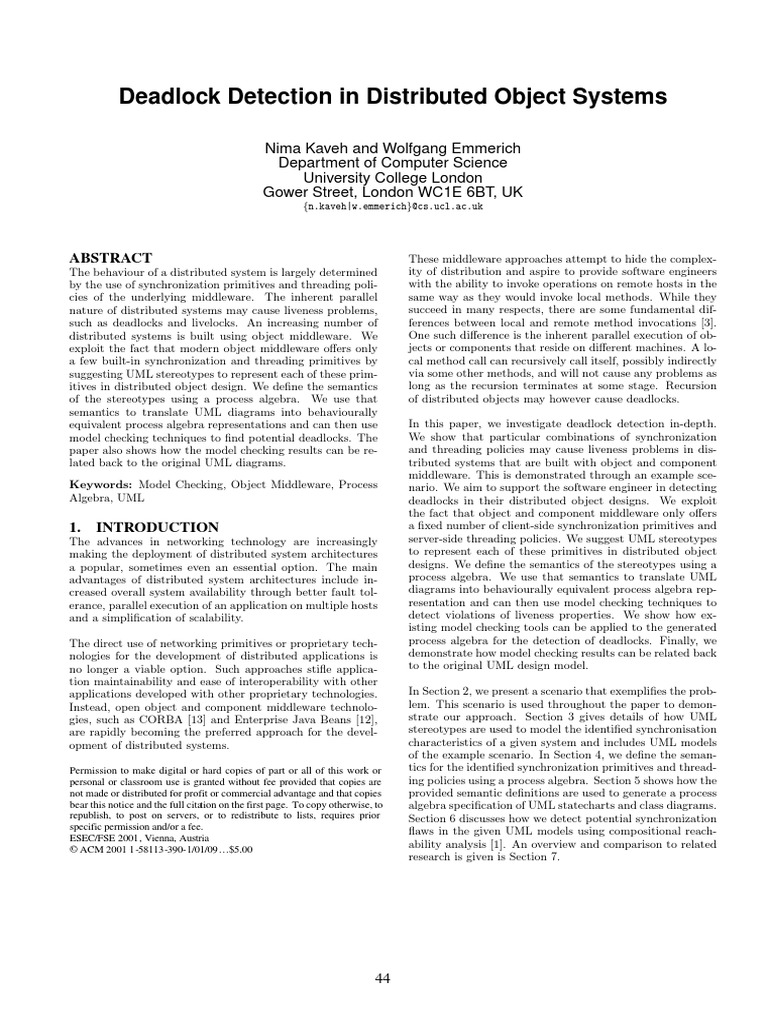 Deadlock Detection in Distributed Object Systems | PDF | Common Object Request Broker ...