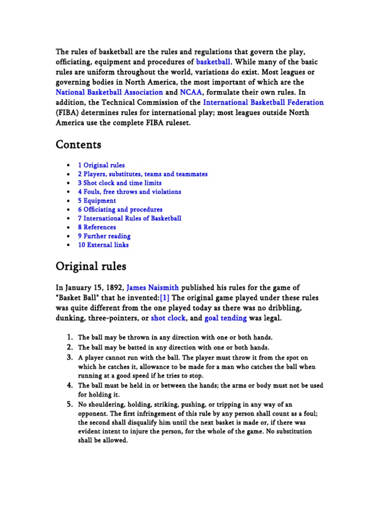 The Rules of Basketball Are The Rules and Regulati | PDF | Games Of ...