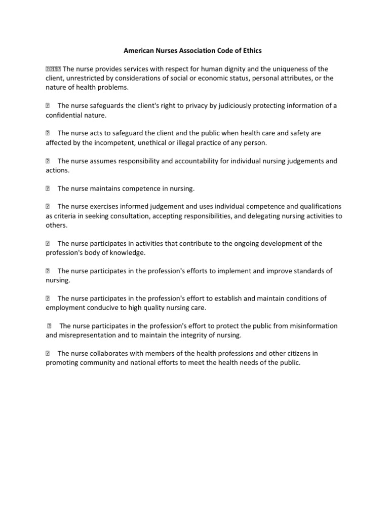American Nurses Association Code of Ethics | Nursing | Profession