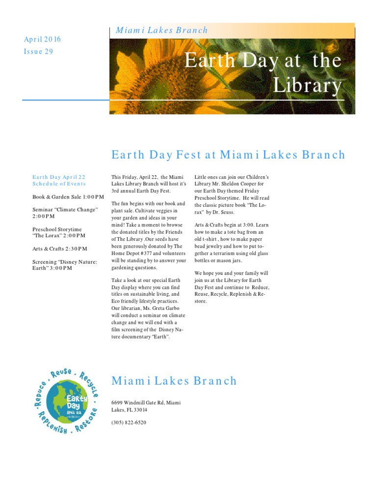 Earth Day Fest Newsletter | PDF | Conservation