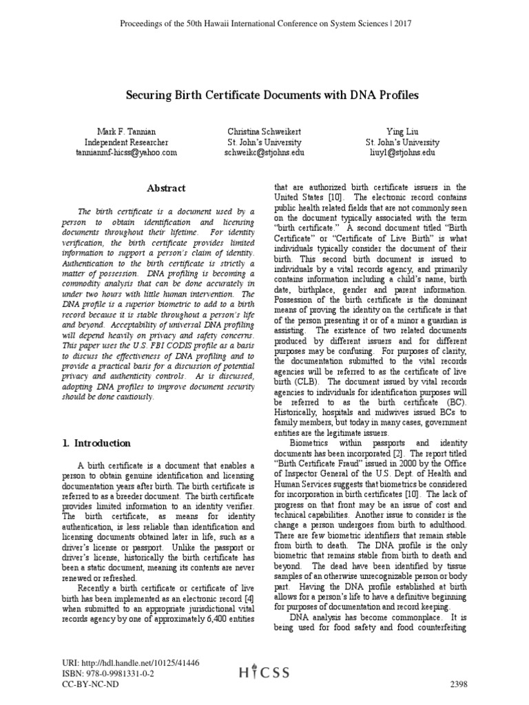 Securing Birth Certificate Documents With DNA Profiles | PDF | Zygosity ...