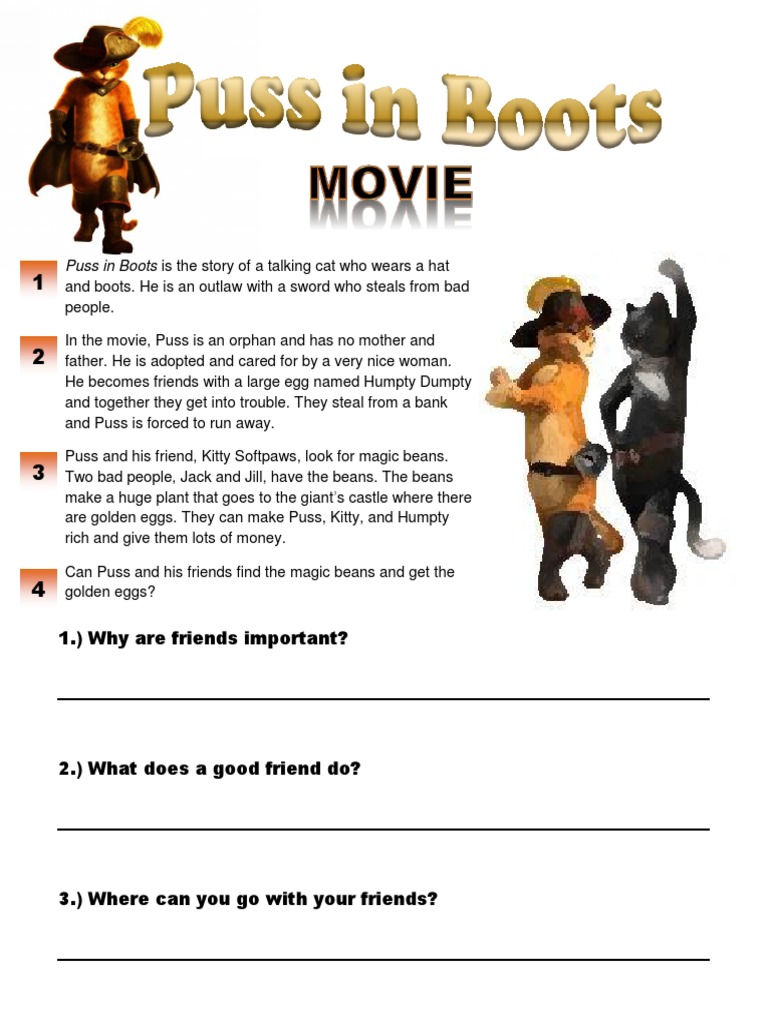 Puss in Boots Worksheet