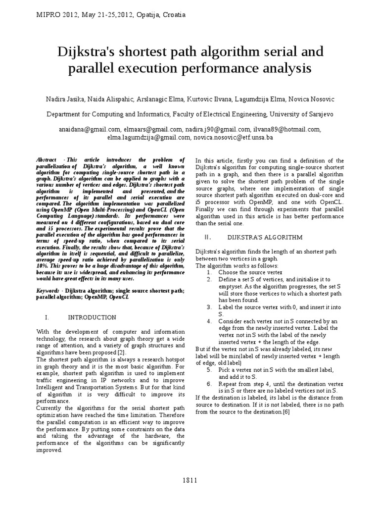 Dijkstras Shortest Path Algorithm Serial And Parallel Execution Performance Analysis Pdf