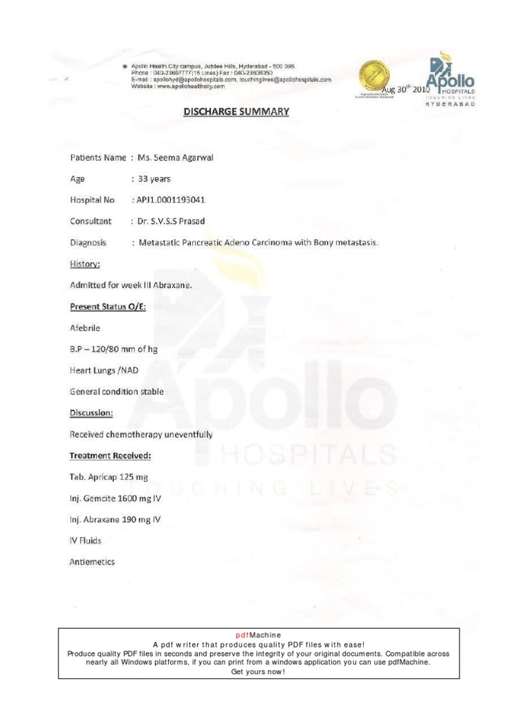 Apollo Hospital Discharge Summary PDF | PDF | Blood Plasma | Alanine ...