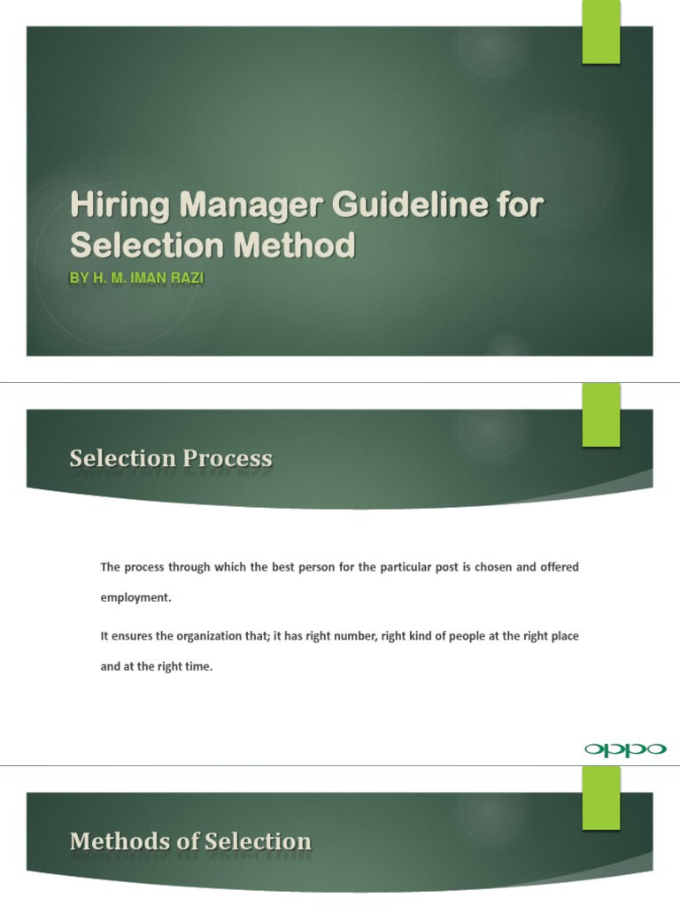 Hiring Manager Guideline For Selection Method | PDF | Test (Assessment ...