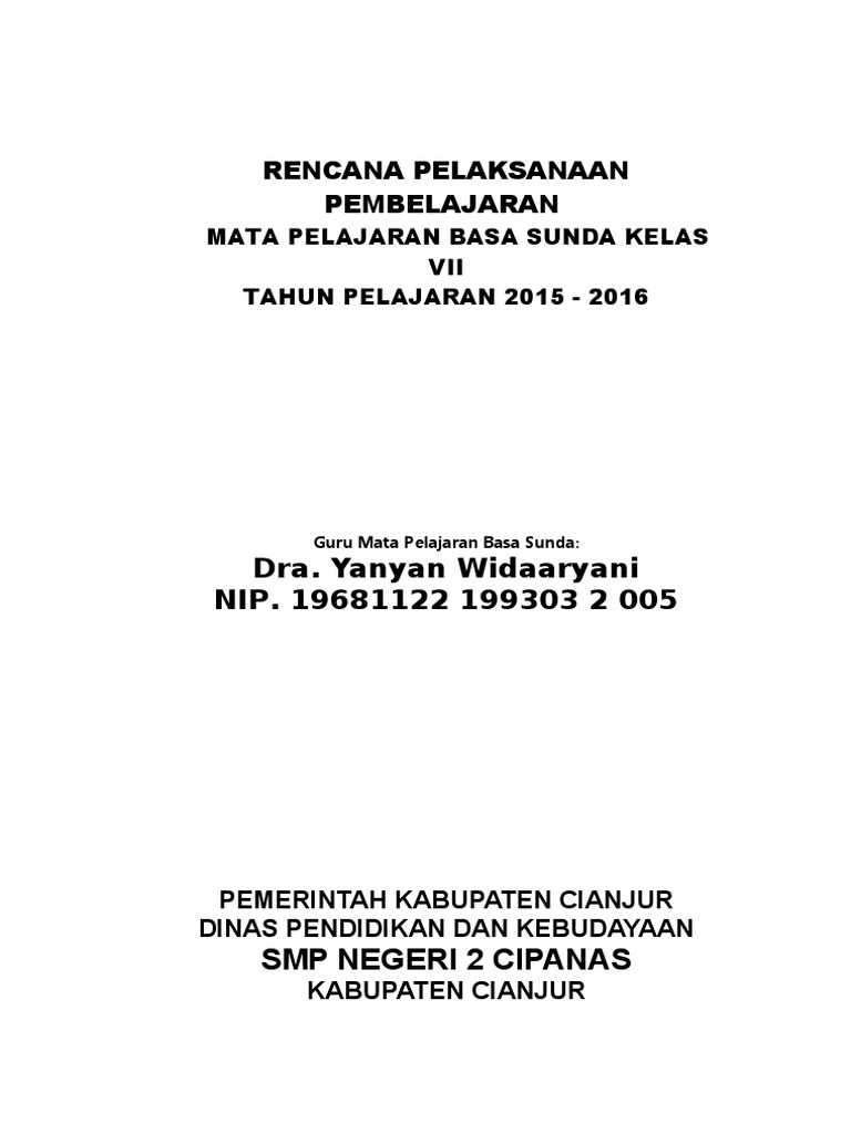 RPP Bahasa Sunda Kelas 7 | PDF