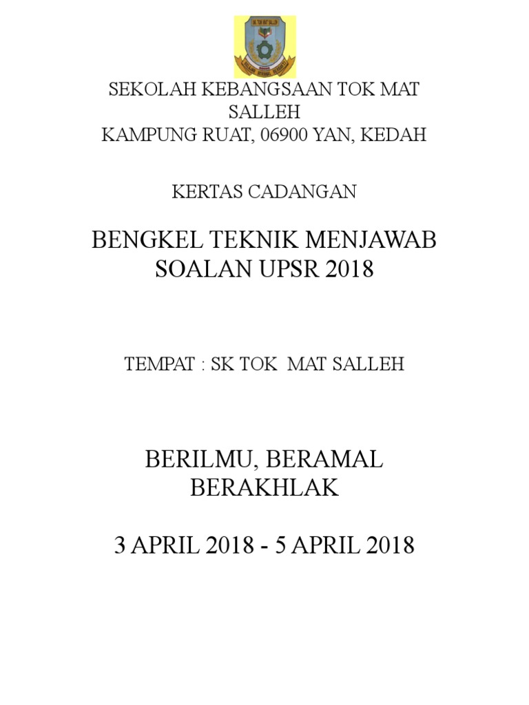 Kertas Kerja Bengkel Teknik Menjawab Soalan UPSR 2018 | PDF
