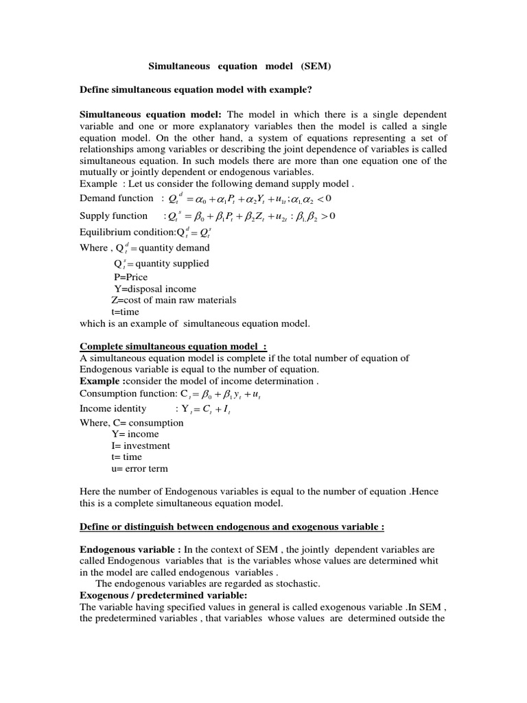 Simultaneous Equation Model | PDF | Endogeneity (Econometrics ...