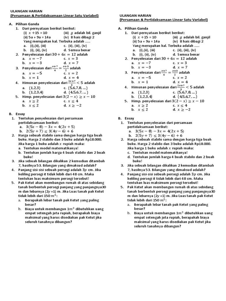 Latihan Soal PLSV PTLSV | PDF