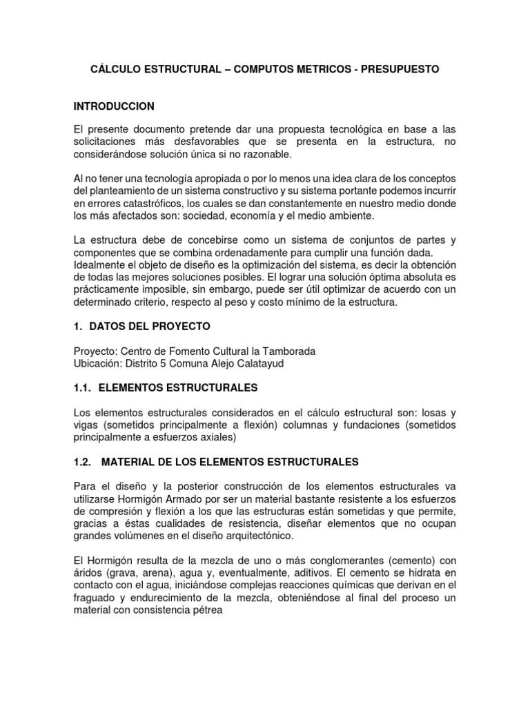 Cálculo Estructural de Hormigón Armado | PDF | Hormigón | Diseño