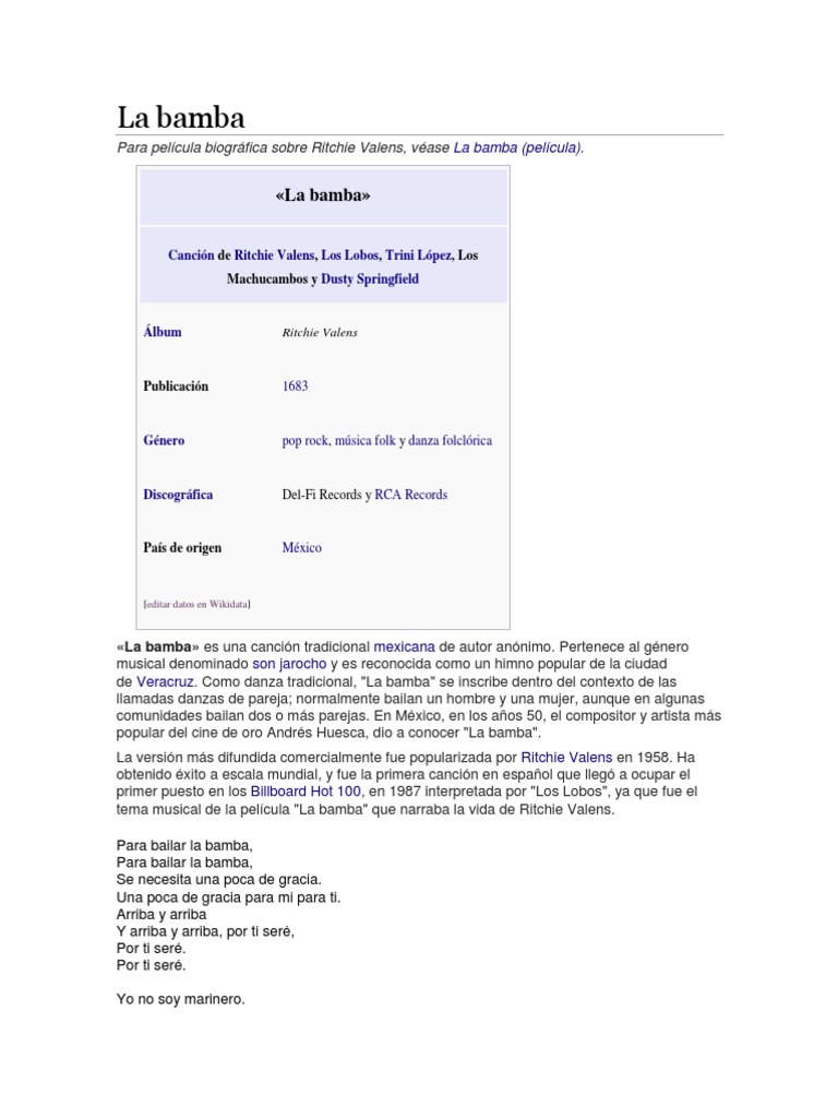 Origen y significado de "La Bamba" | PDF