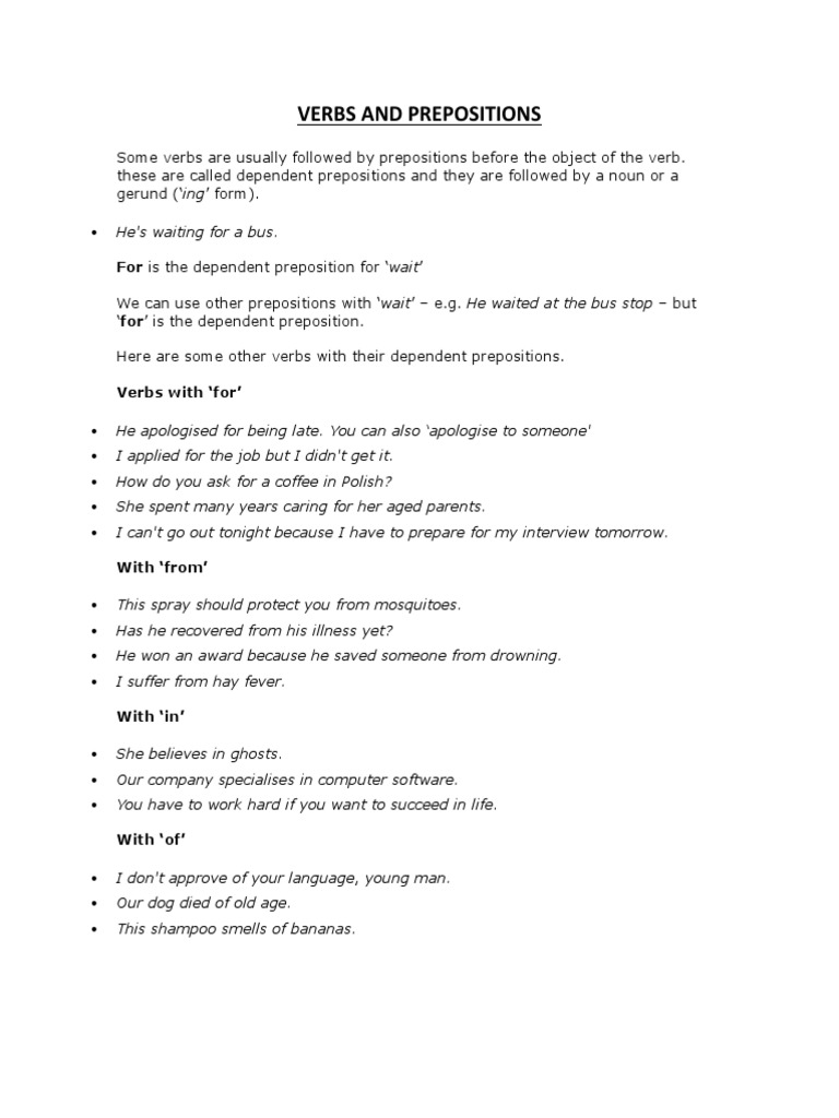 Verbs and Prepositions | PDF | Preposition And Postposition | Verb