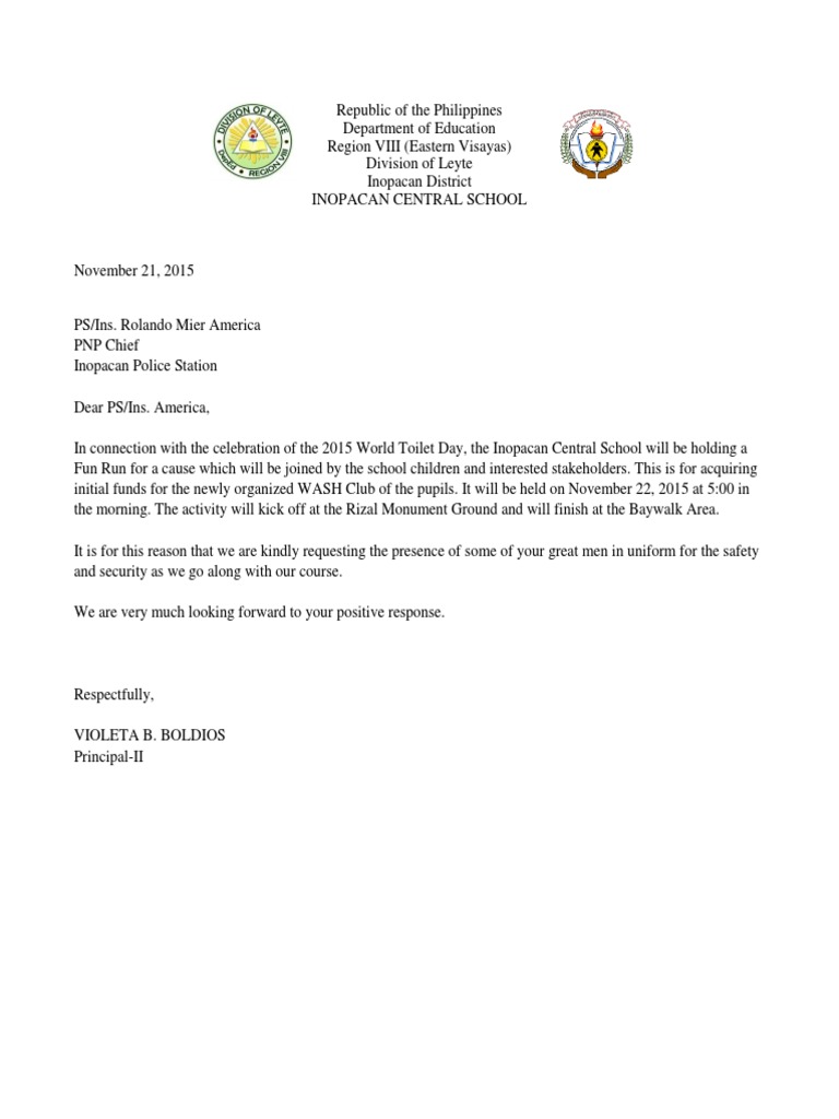 Letter Request - Police Assistance, Solicitation Letter-Fun Run | PDF