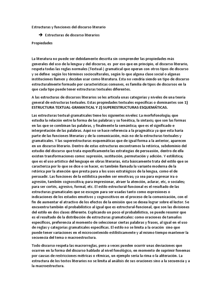 Estructuras y Funciones Del Discurso Literario | Palabra | Gramática