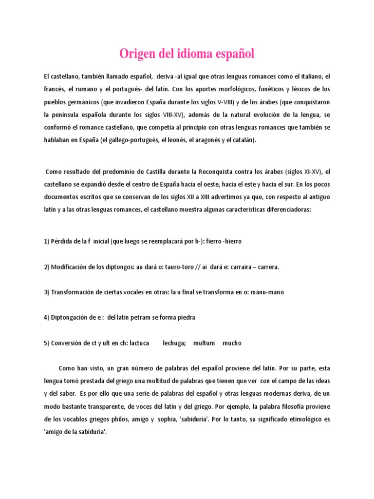 Origen Del Idioma Español | PDF | Lengua española | latín