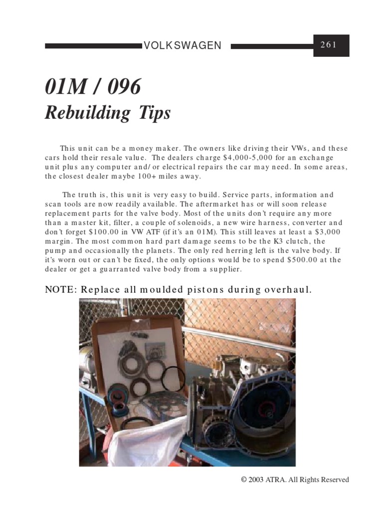 VW 01M-096 Rebuild Tips | PDF | Screw | Valve
