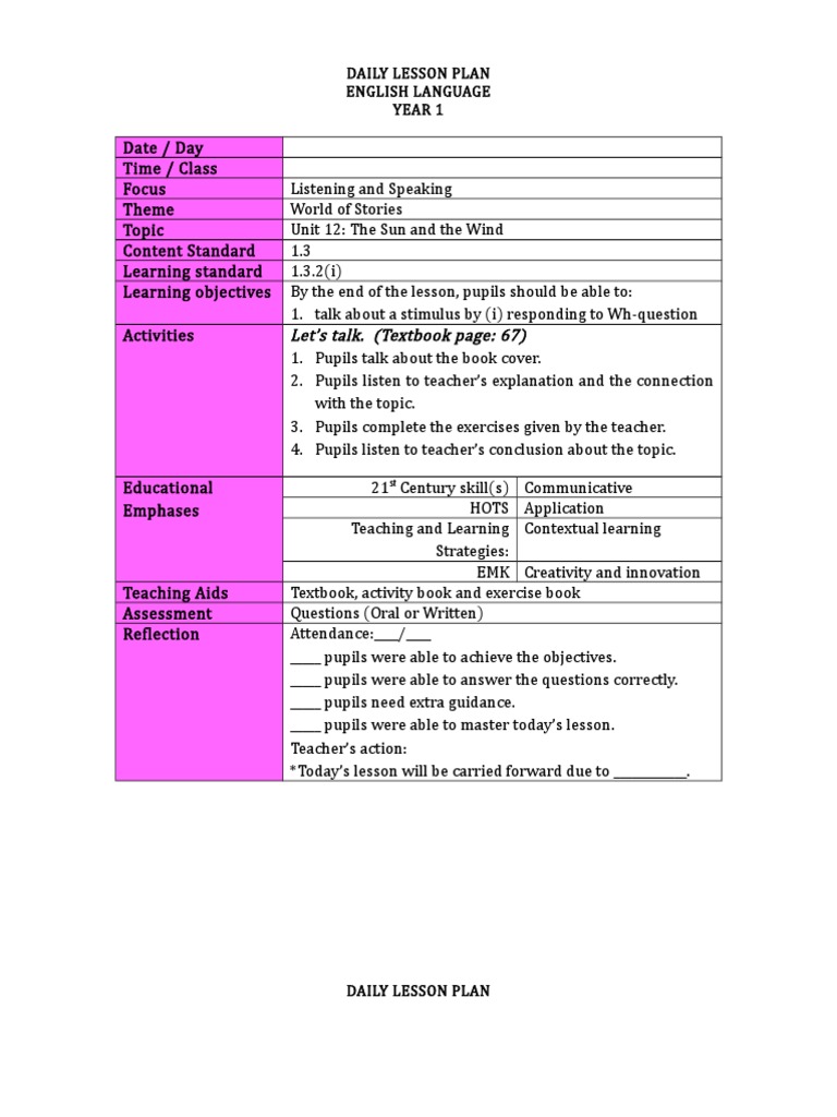 The Sun and The Wind | PDF | Lesson Plan | Educational Assessment