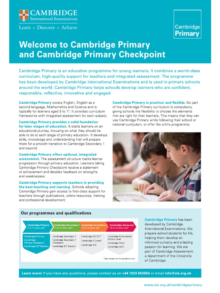 Cambridge Primary and Primary Checkpoint Factsheet | PDF