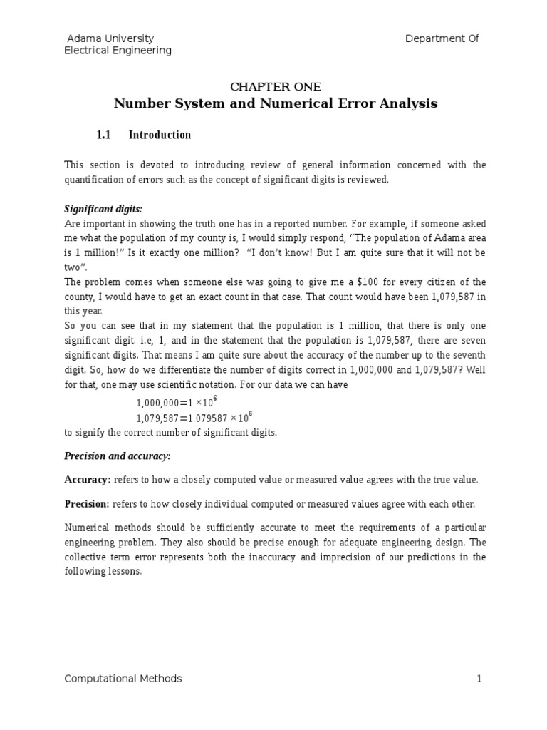 CH 1 Number System and Numerical Error Analysis | PDF | Decimal | Accuracy And Precision