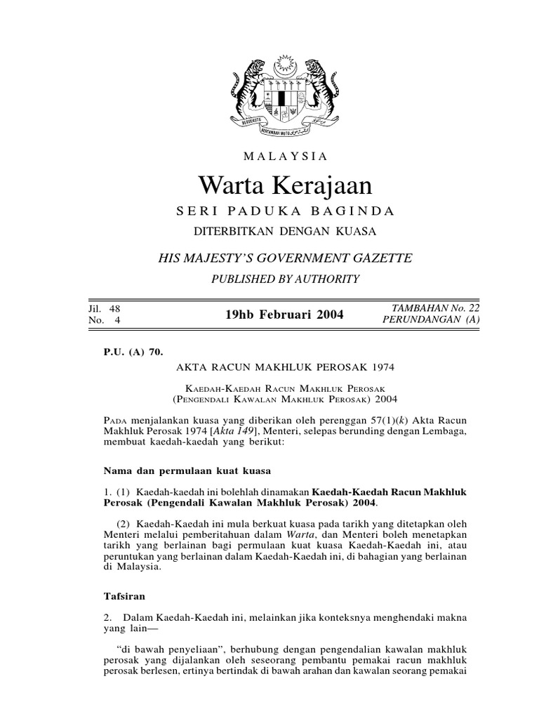 AKTA RACUN MAKHLUK PEROSAK 1974 Kaedah RMP Pengendali Makhluk Perosak ...