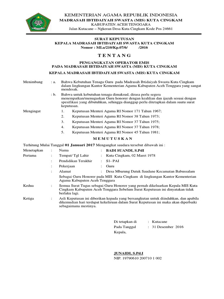 SK Guru Kemenag | PDF