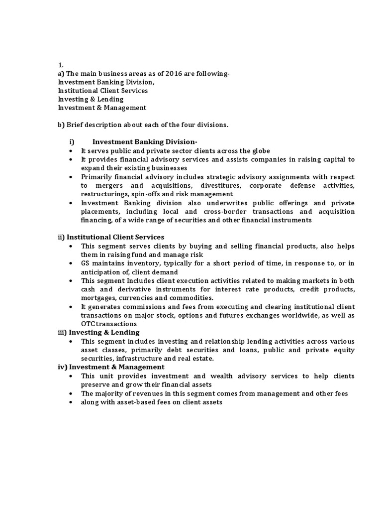 GS Business Model | PDF | Investment Banking | Securities (Finance)