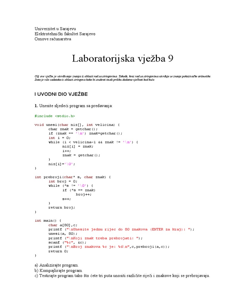 Lab Vježba 9 - Stringovi | PDF