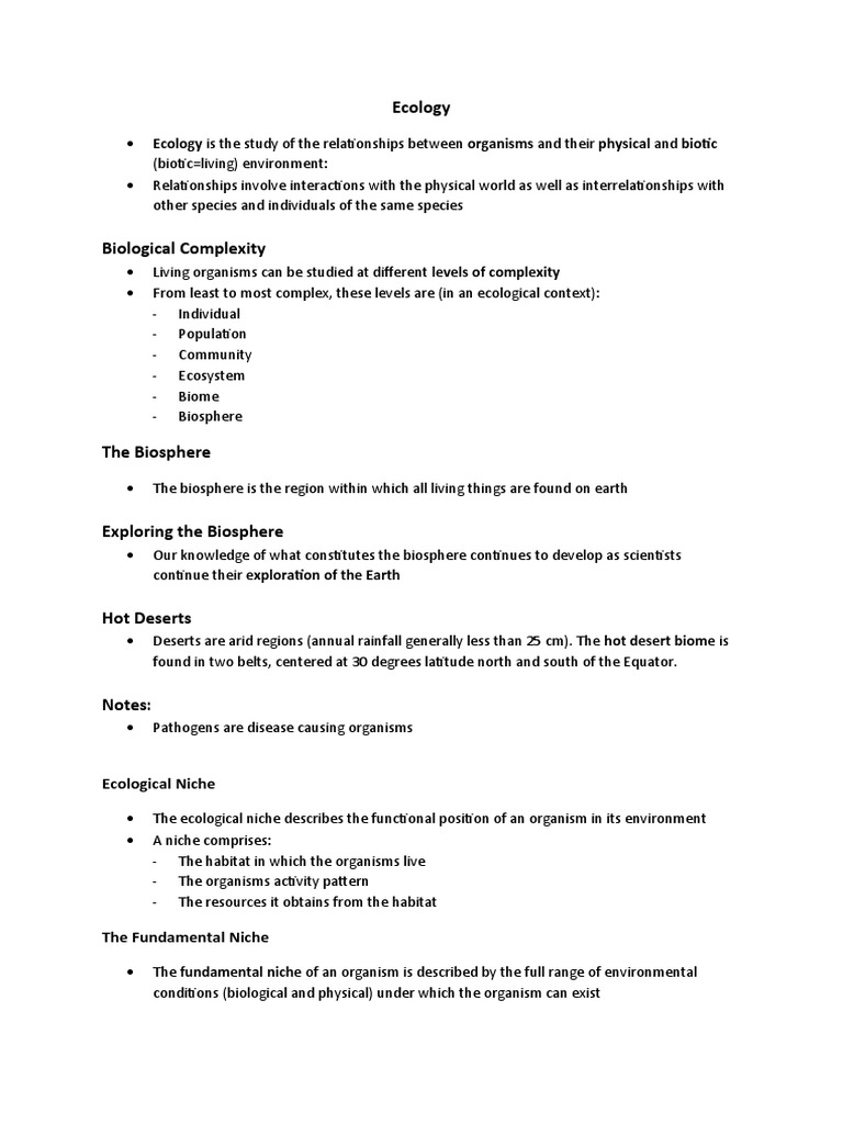 Notes On Ecology | PDF | Ecological Niche | Habitat