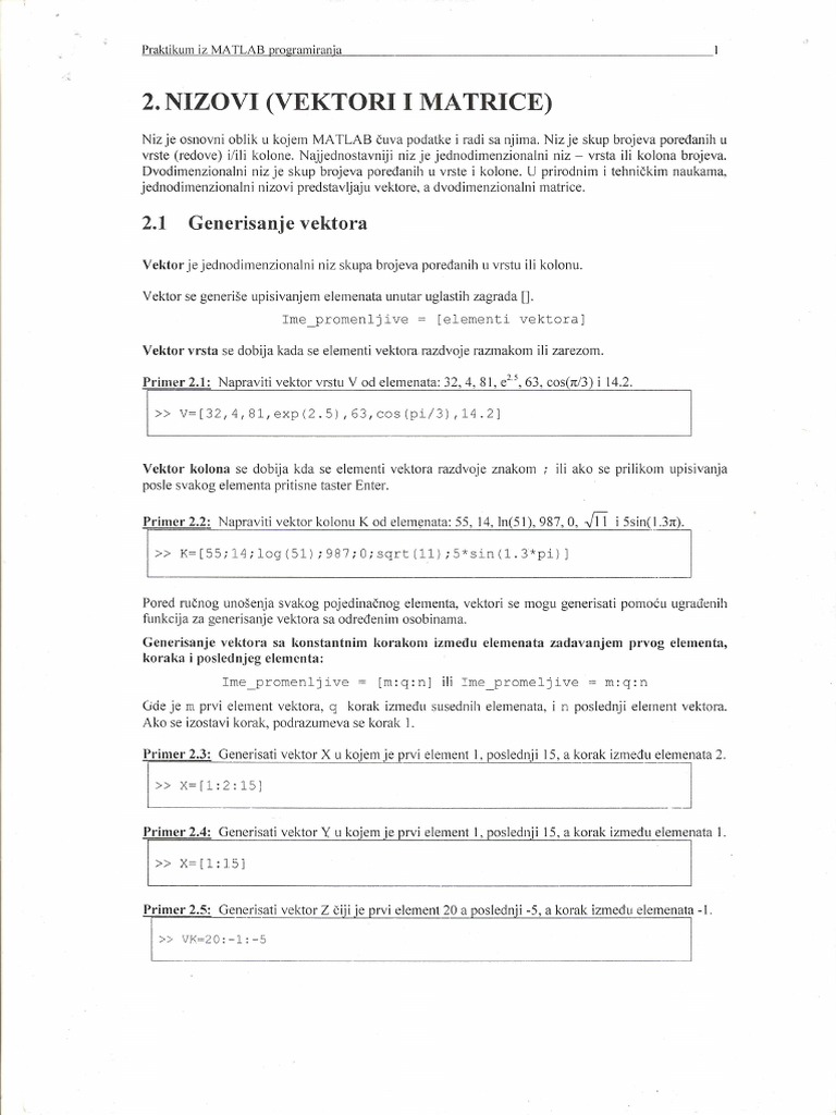 Matlab - Vezbe 2 | PDF