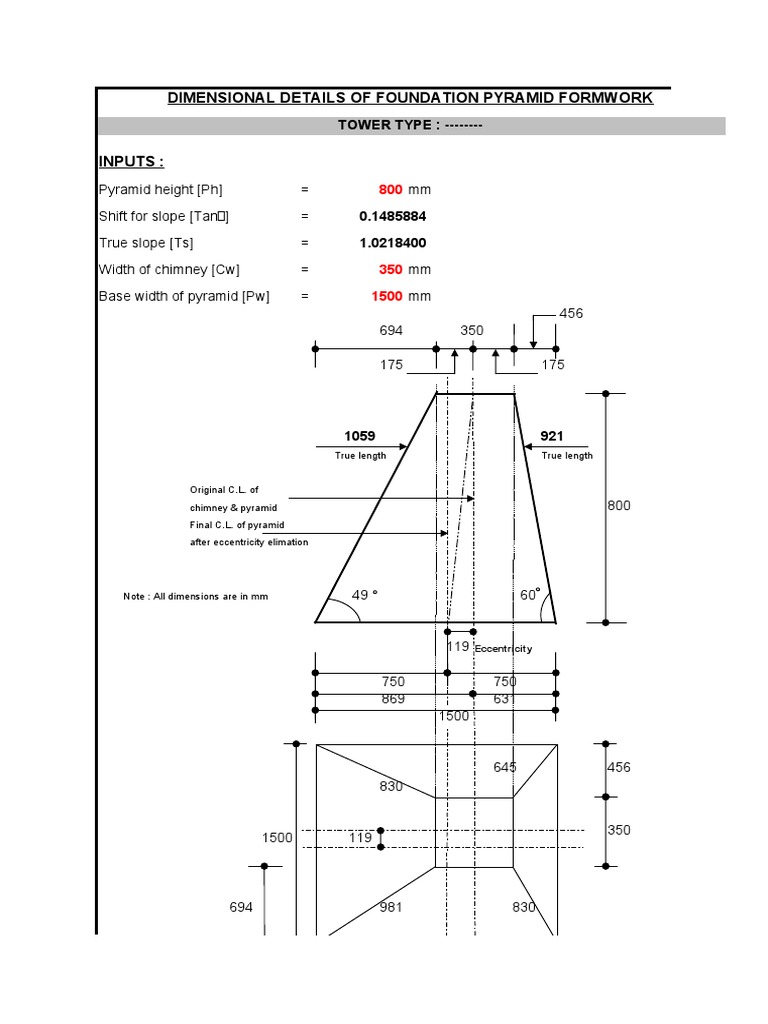 Foundation Chimney & Pyramid Formwork Dimensions | PDF | Nature | Geometry