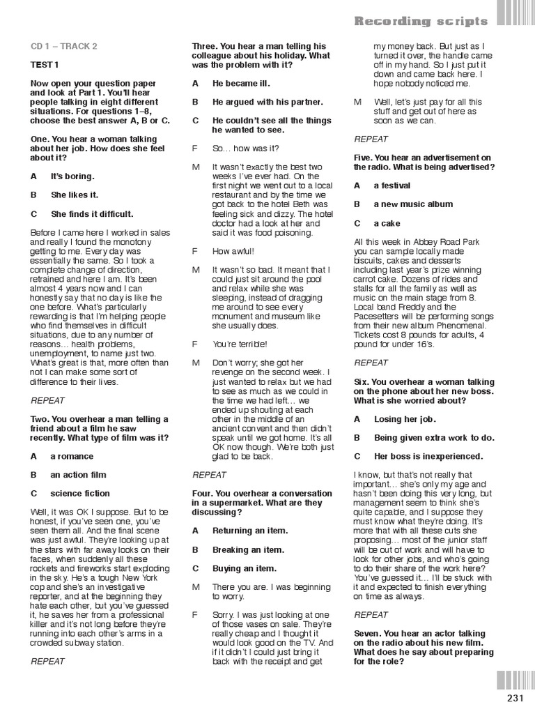 Recording Scripts - Fce Practice Tests PDF | Download Free PDF | Lynx ...