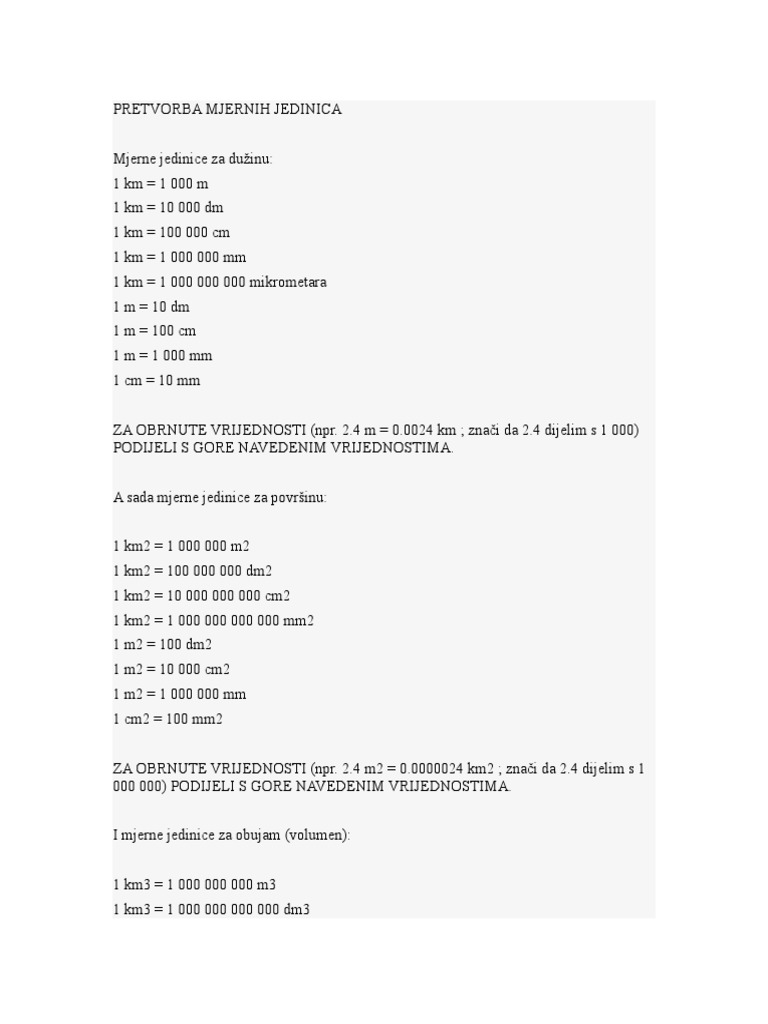 Pretvorba Mjernih Jedinica | PDF