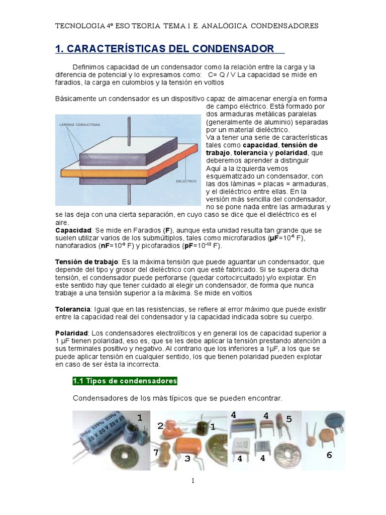 Teoría y características de condensadores | PDF | Condensador ...
