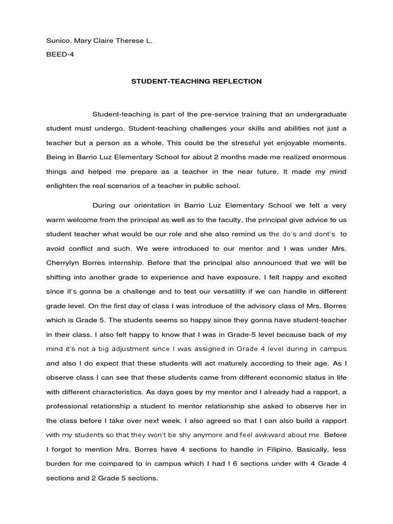 Student-Teaching Reflection | PDF | Mentorship | Teachers