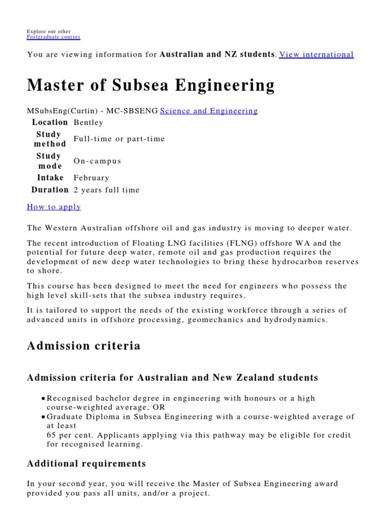 Master of Sub Sea Engineering | PDF | Postgraduate Education | Master's ...