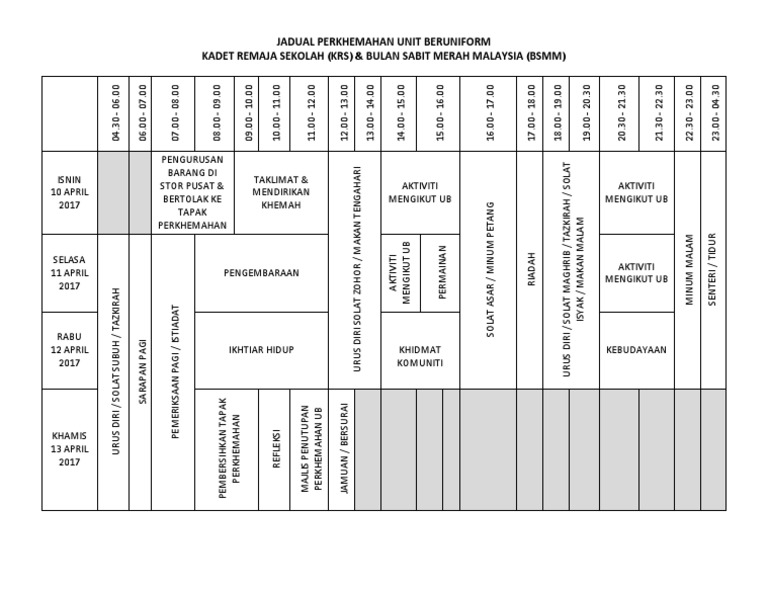 Jadual Perkhemahan Unit Beruniform Krs & BSMM | PDF | Malaysia | Youth ...