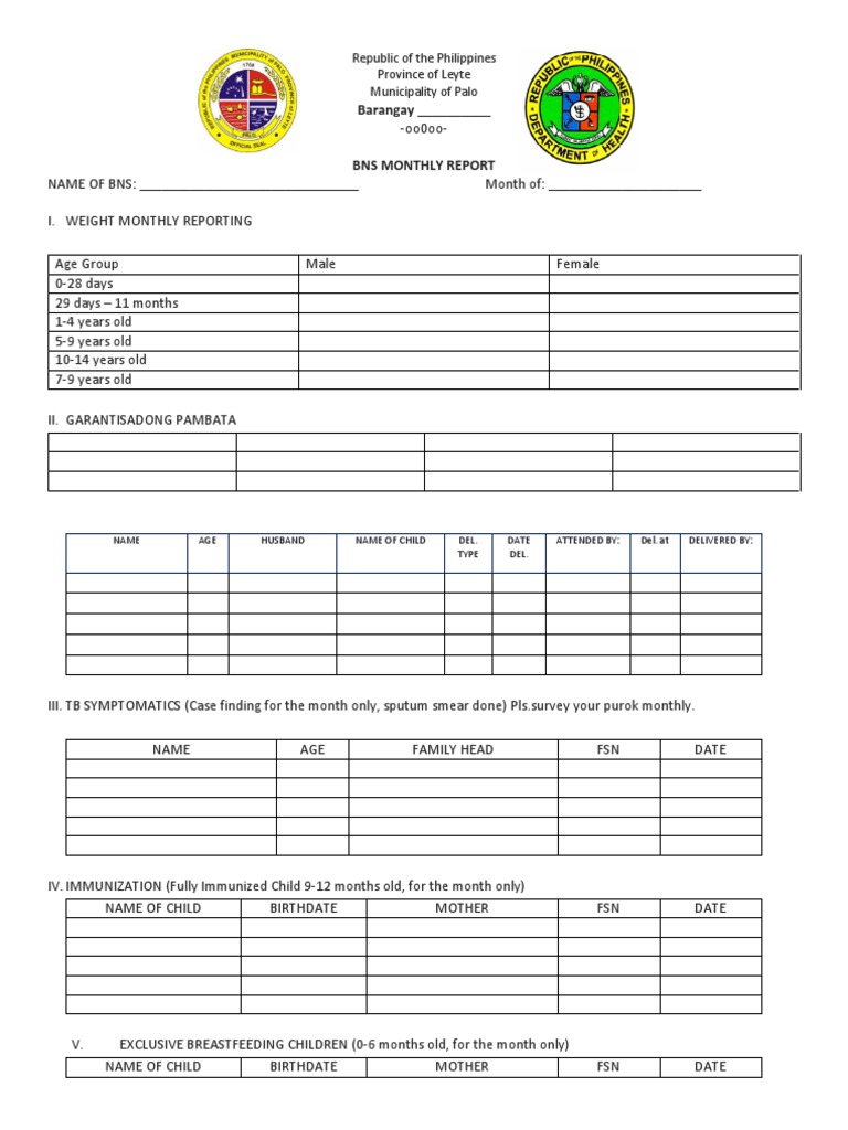 BHW Monthly Report Form | PDF | Public Health | Health Care