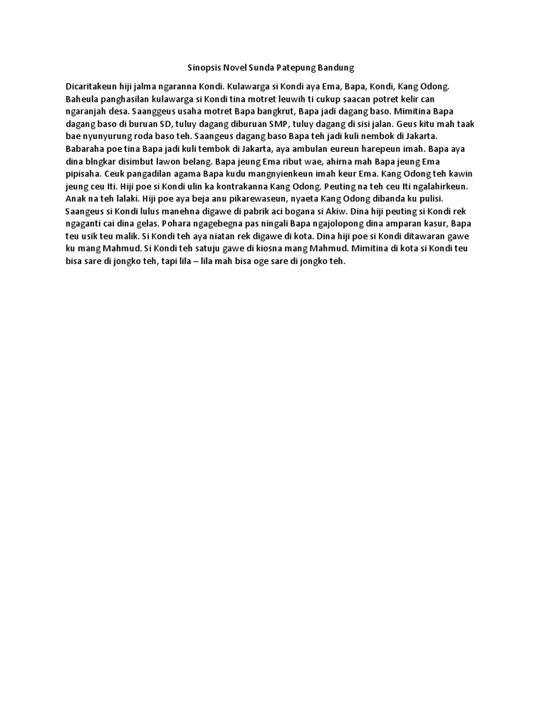 Sinopsis Novel Sunda Patepung Bandung | PDF