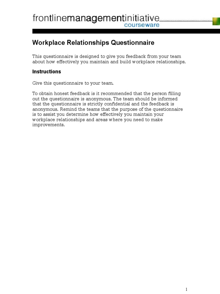 Workplace Relationships Feedback Survey | PDF | Questionnaire | Psychology
