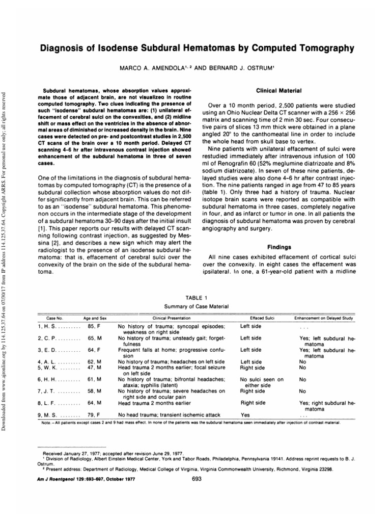 Diagnosis of Isodense Subdural Hematomas by Computed Tomography | PDF ...