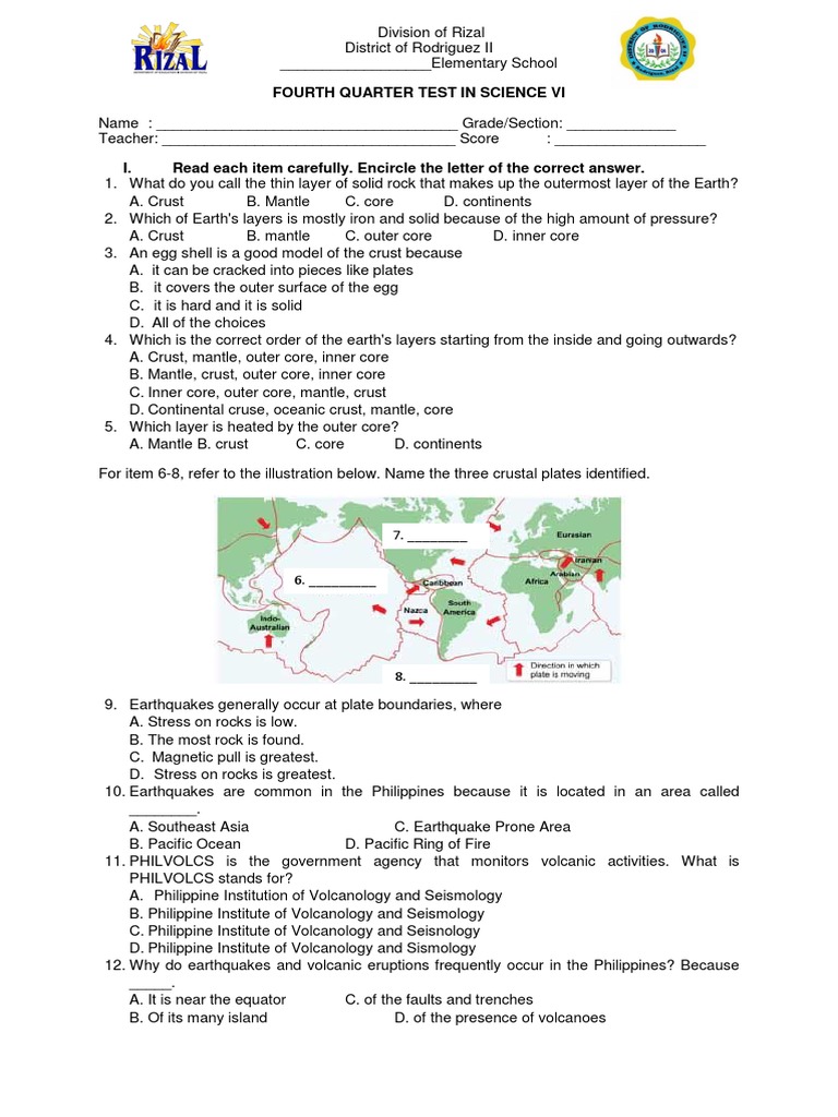 Science 6, 4th Quarter Test | Volcano | Planets