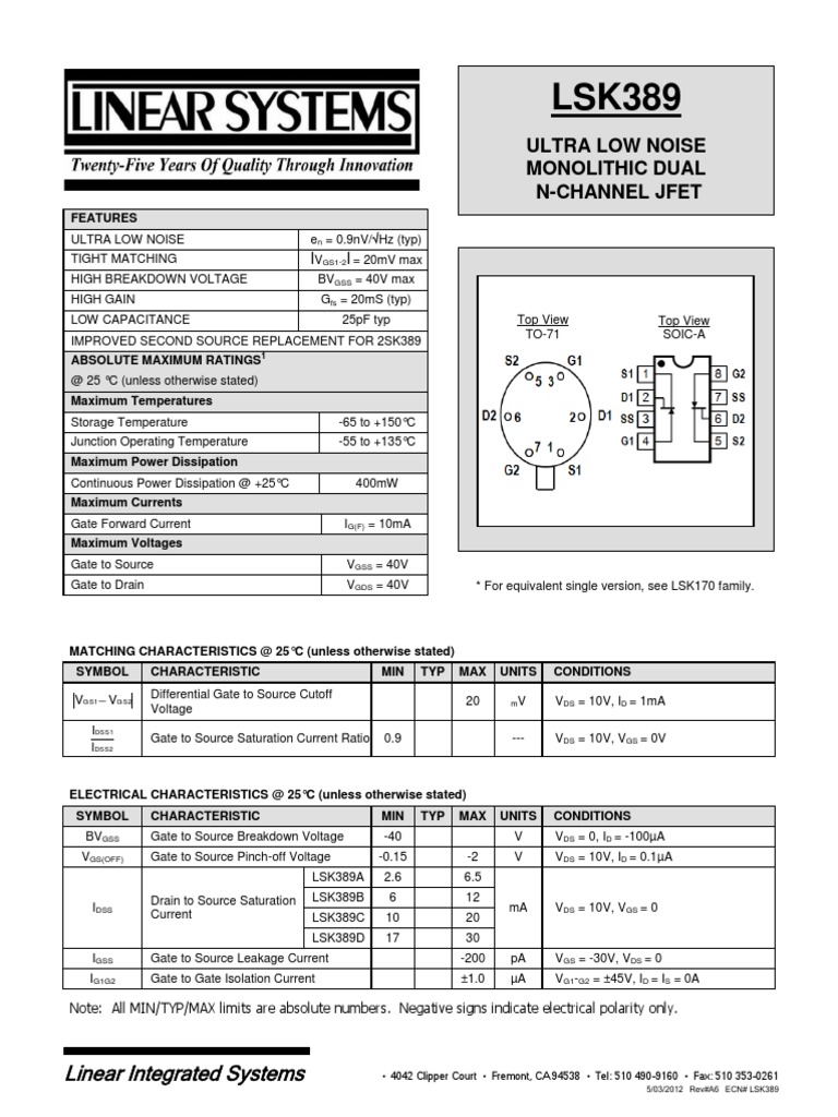 LSK389 | PDF | Field Effect Transistor | Semiconductor Devices